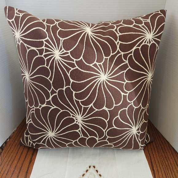 Accents | Pair Of Brown Pillows With Cream Colored Floral Print Feather ...